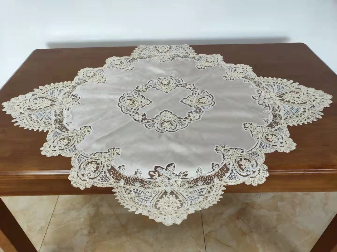 Vintage Lace Table Topper: European Style Embroidered Linen (34 X 34 ...