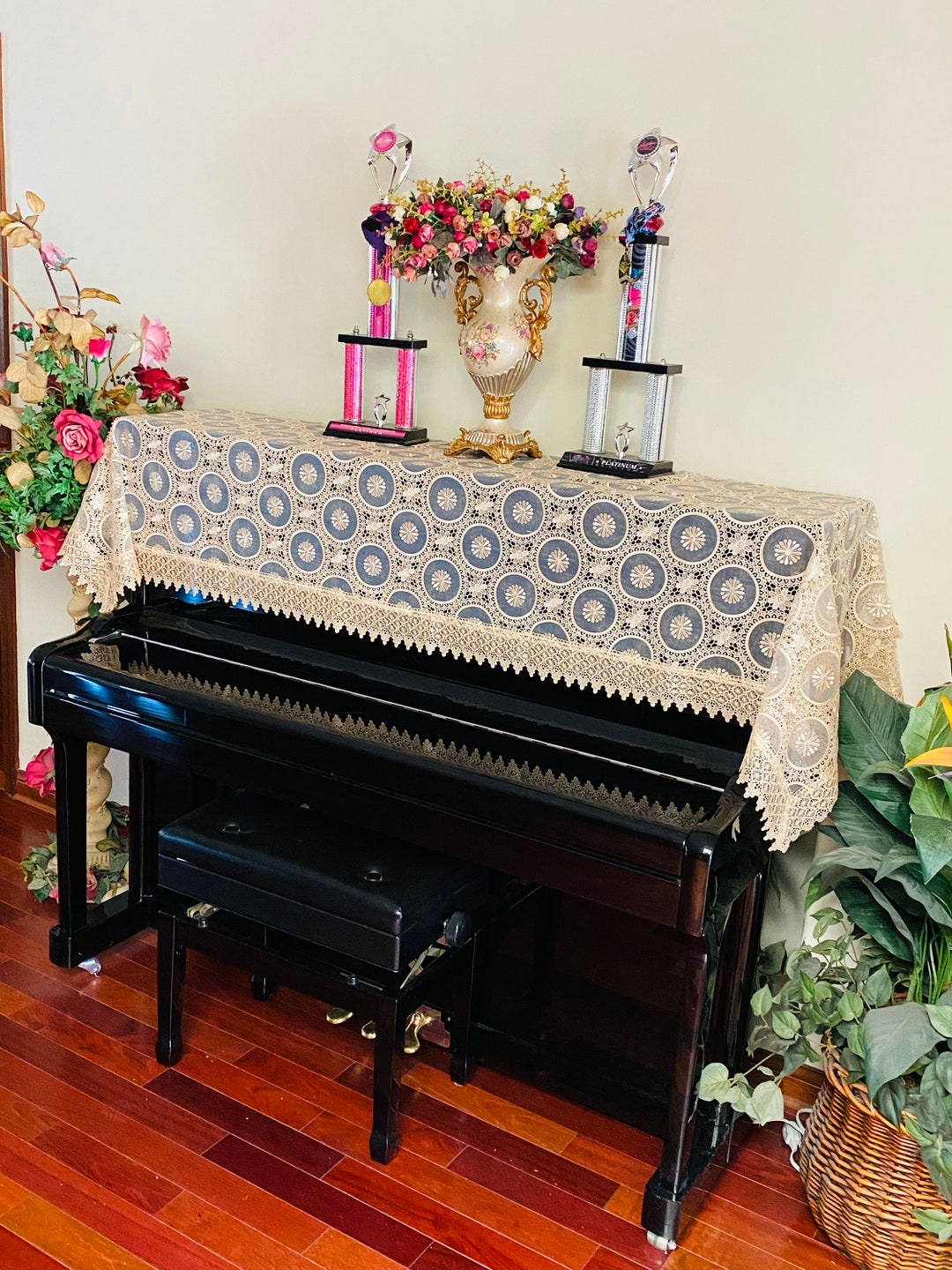 Vintage Victorian Lace Piano Cover: Elegant Beige Polyester (90 X 215cm ...