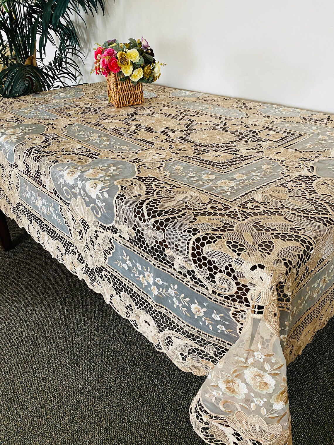A&MT Decorative Vintage Venice Lace Embroidered Linen Table - Etsy