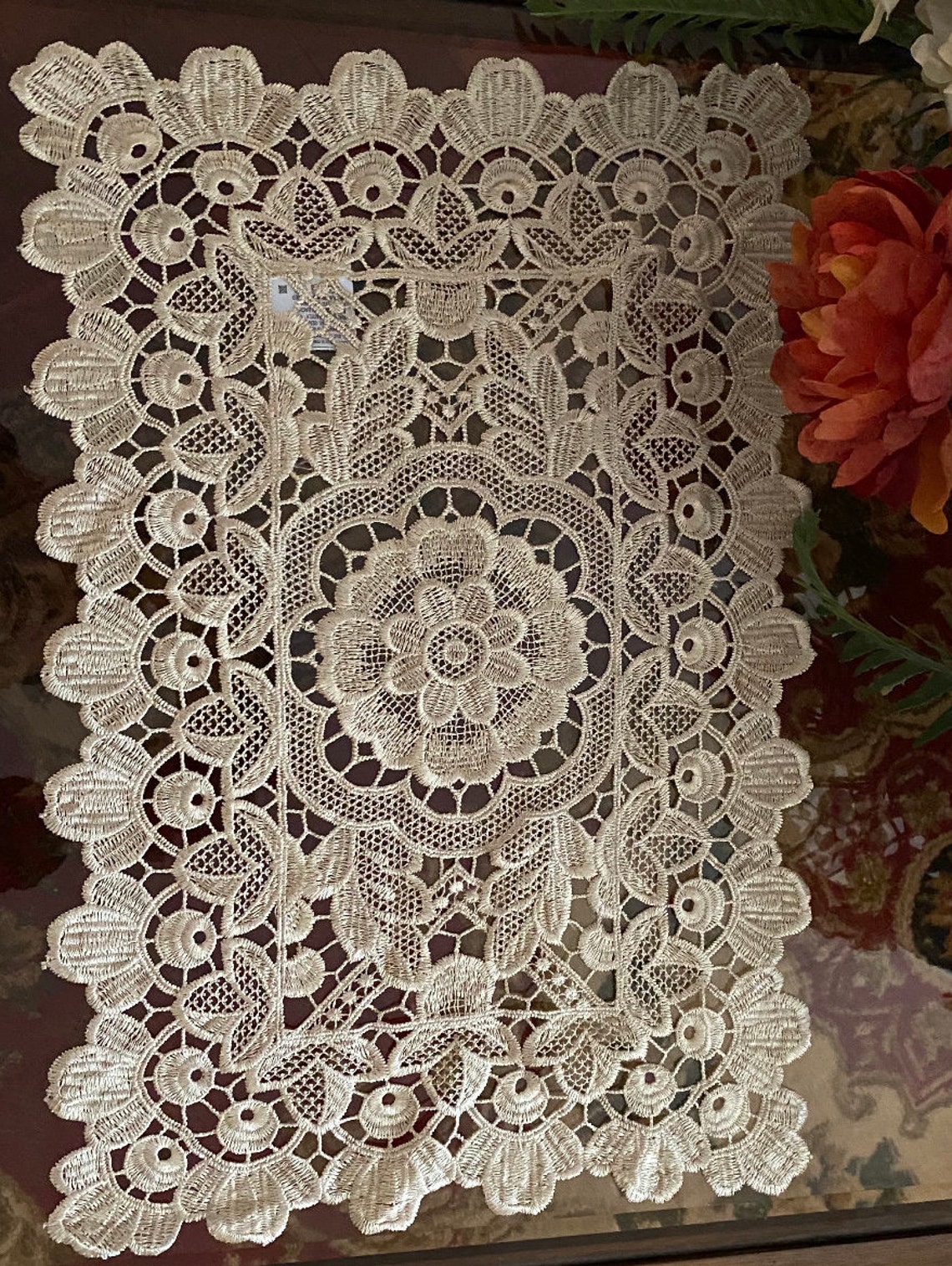 AMT Elegant Vintage Lace Floral Embroidered Linen Table - Etsy