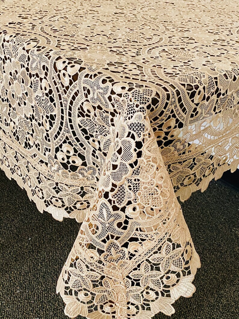 European Lace Tablecloth With Luxurious Embroidery, Vintage Style ...