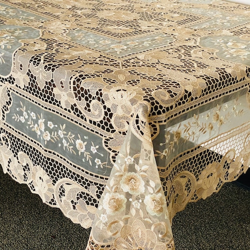 A&MT Decorative Vintage Venice Lace Embroidered Linen Table - Etsy