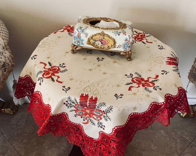 A&MT Gorgeous Vintage Lace Christmas Holiday Embroidered Floral ...