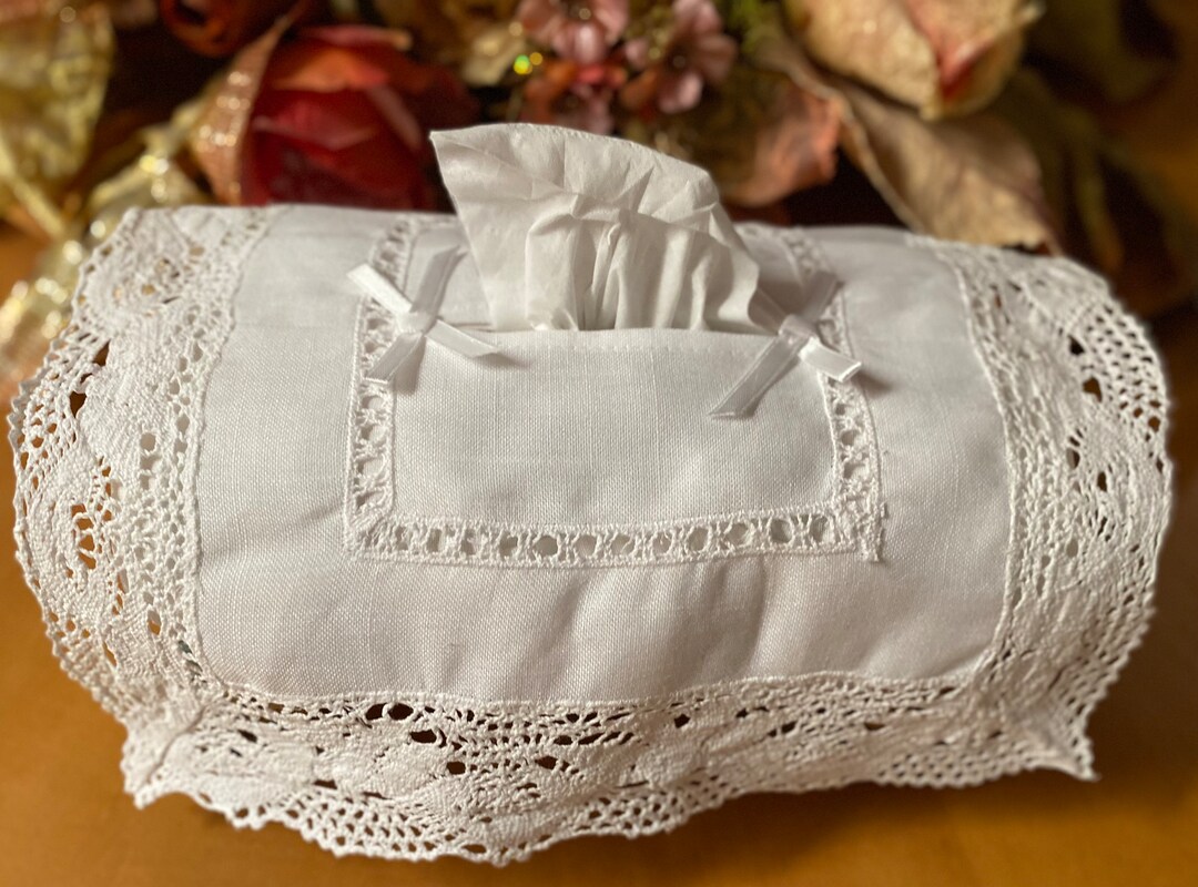 Victorian Lace Tissue Box Cover, Embroidered Linen Cotton - Etsy