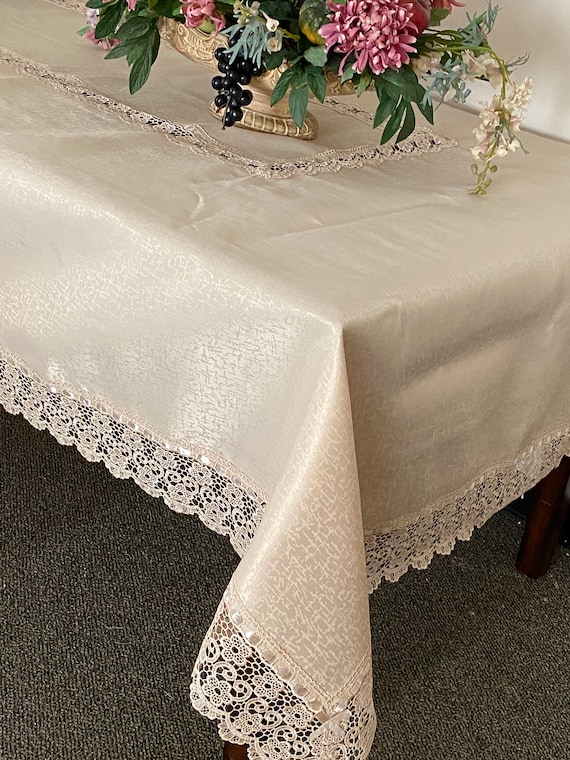 Table Linens Home & Living A&MT Elegant Vintage Lace Linen Tablecloth ...