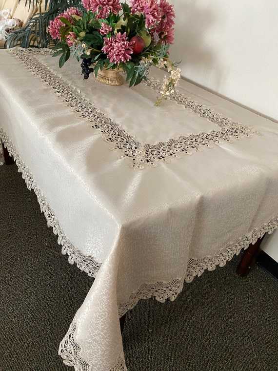 Table Linens Home & Living A&MT Elegant Vintage Lace Linen Tablecloth ...