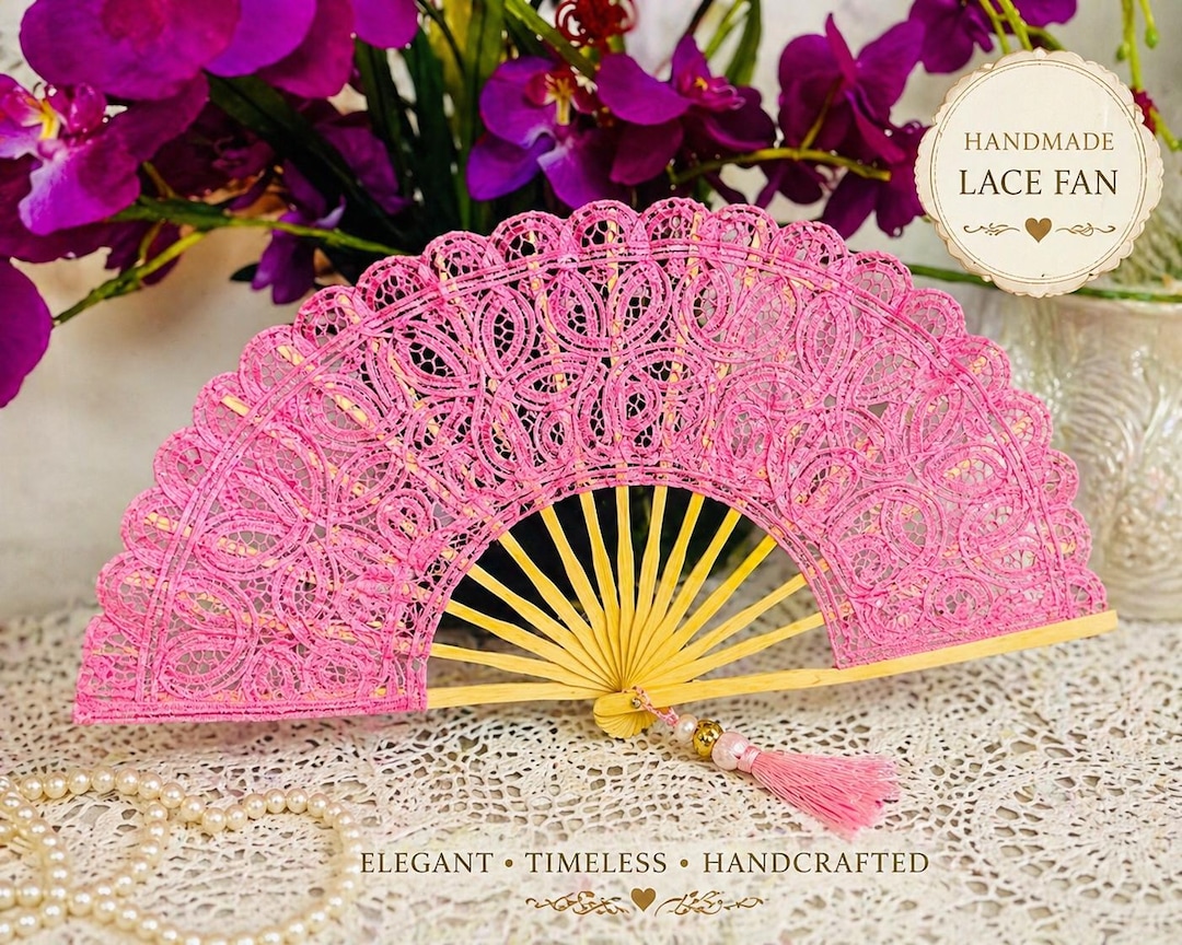 Luxury Handmade Battenburg Vintage Bridal Elegant Pink Lace Folding Fan ...