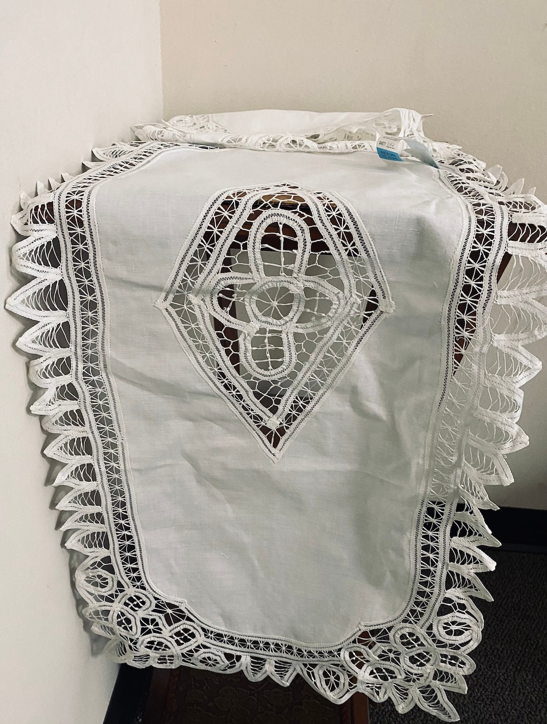 Handmade Battenburg Lace Table Runner: White Cotton Linen, Oblong - Etsy