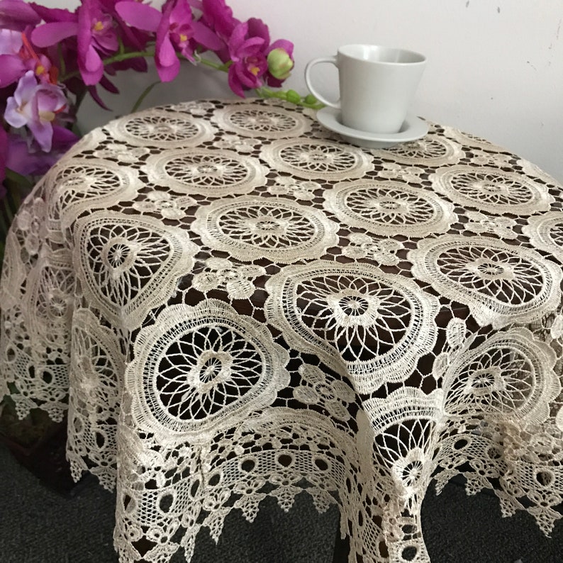 A&MT Beautiful Floral Venice Lace Linen Table Topper | Etsy