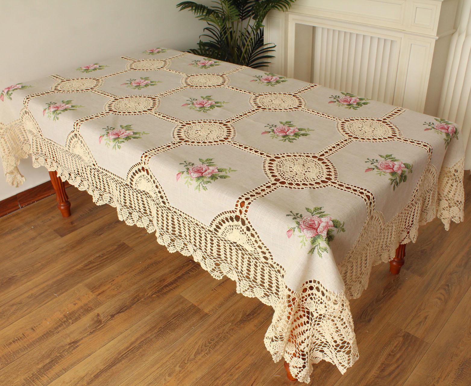 Handmade Crochet Table Runner: Cotton Linen With Ribbon Embroidery - Etsy