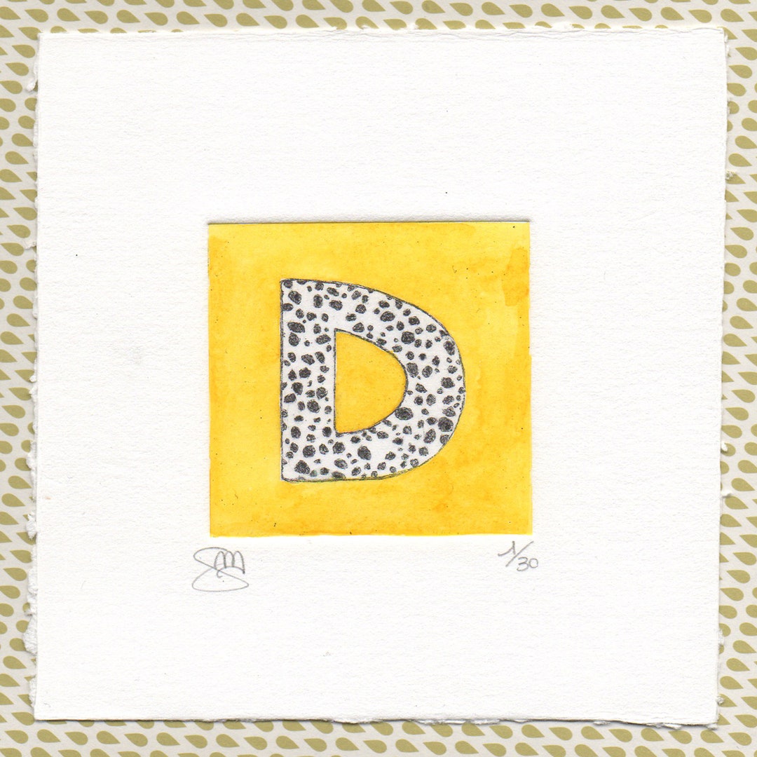 Alphabet Letter D dalmatian Art Print, Drawing, Miniature. Etching and ...