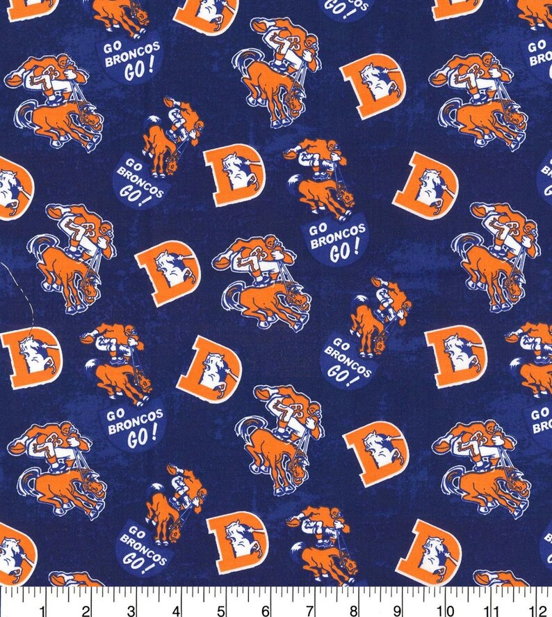 Broncos Mini Print/blocks/legacy Cotton Fabric 44”-58” Assorted Length ...