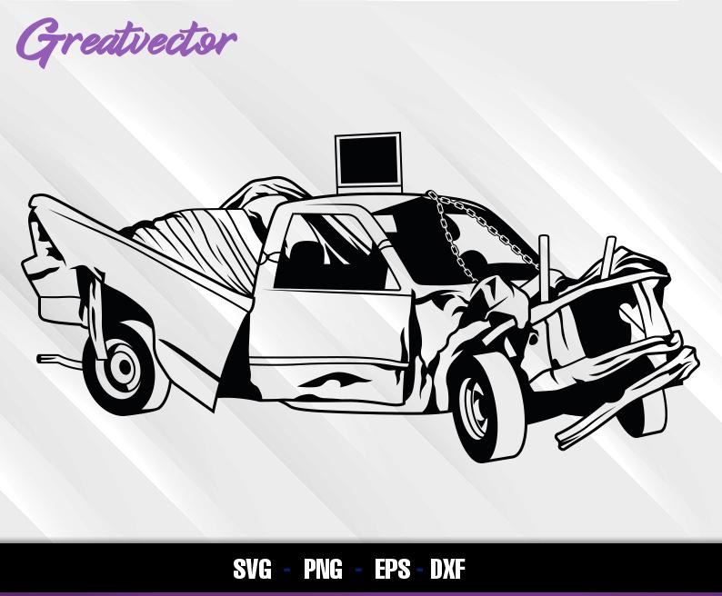 Front Smashed Sedan Svg Png Dxf EPS | Demolition Derby Wrecked Car ...