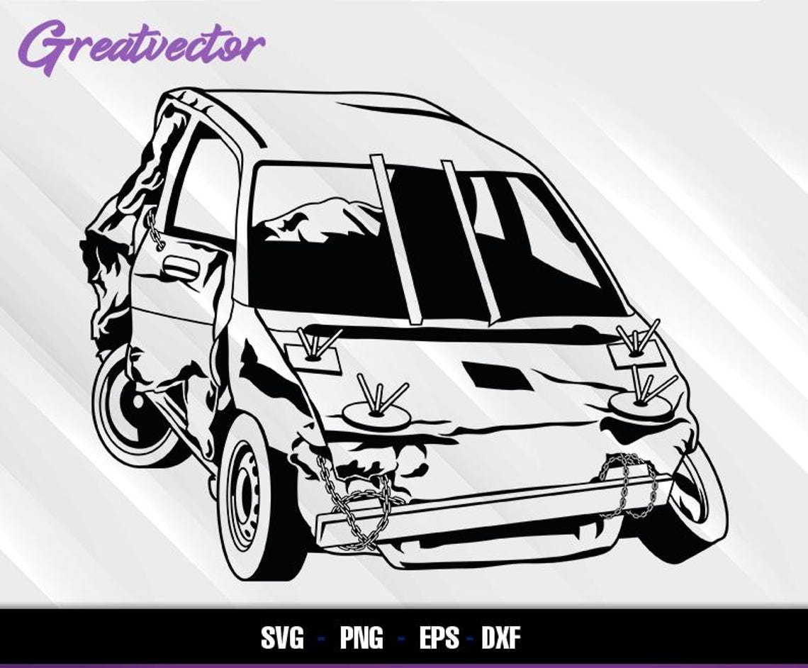 Derby Car Hatchback SVG PNG DXF Eps | Demolition Derby Compact Car ...