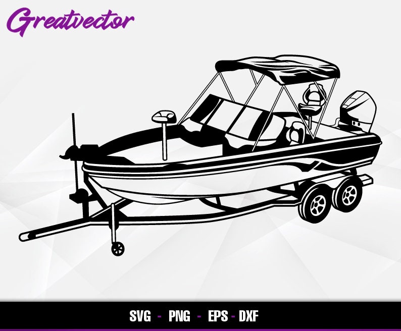 Fish and Ski Boat on a Trailer L EPS SVG PNG Dxf L - Etsy