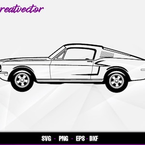 1968 Mustang GT390 Fastback L EPS - SVG - PNG - Dxf L Vector Art - Etsy