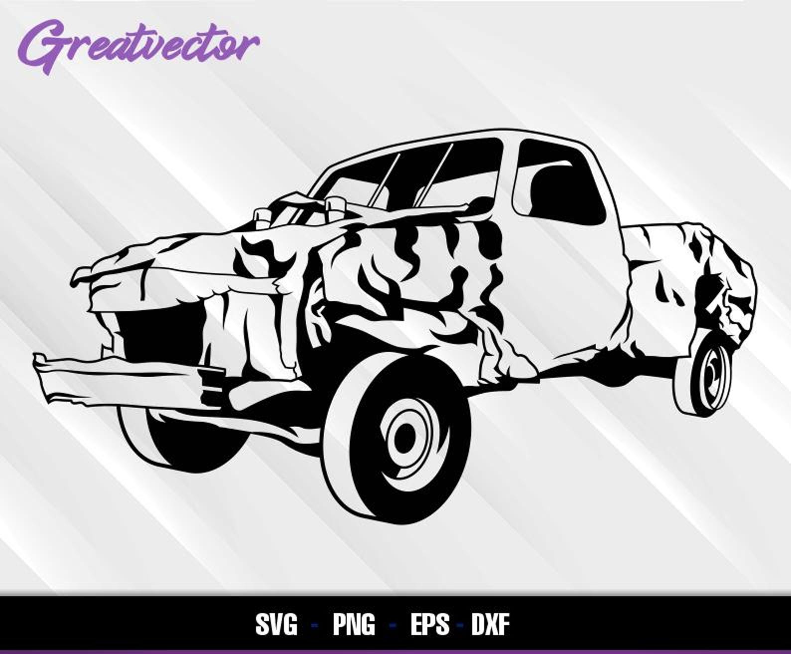 Demolition Pickup Truck SVG | Crashed Pickup Silhouette | Derby Car ...