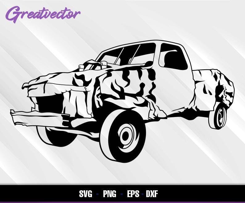 Demolition Pickup Truck SVG | Crashed Pickup Silhouette | Derby Car ...