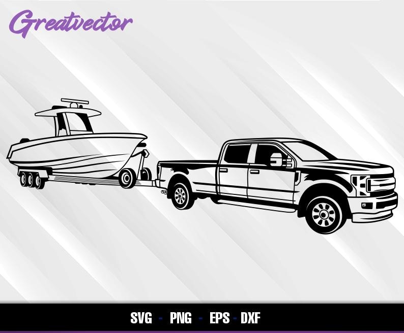 Truck Towing Boat SVG - Pickup With Fishing Boat Trailer Vector ...
