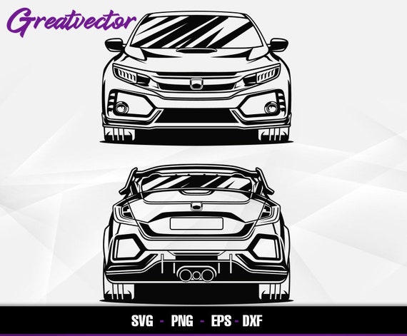 Civic Type R front and back view l EPS SVG PNG Dxf l - Etsy México