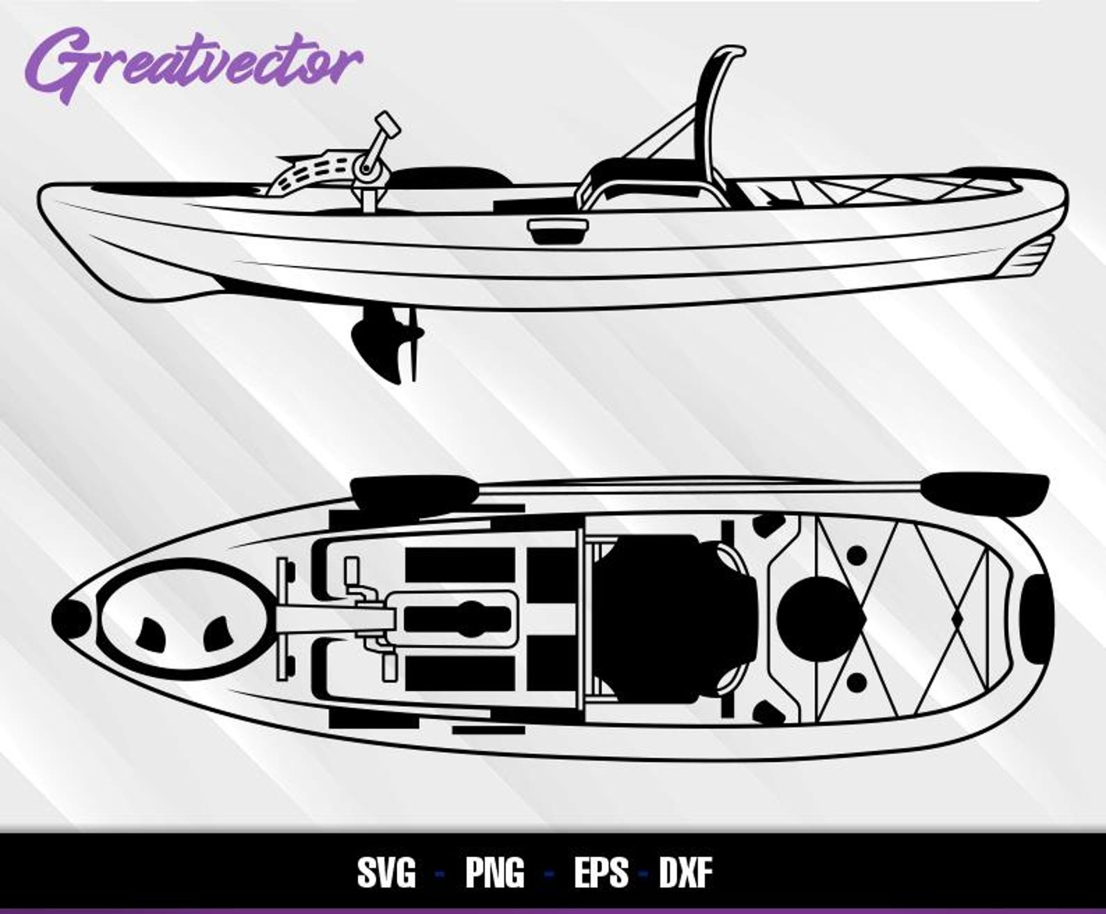 Pedal Kayak SVG Bundle - Fishing Kayak Side and Top View Vector ...