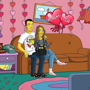 Custom Simpsons Family Couple Portrait From Photo, Yellow Cartoon ...