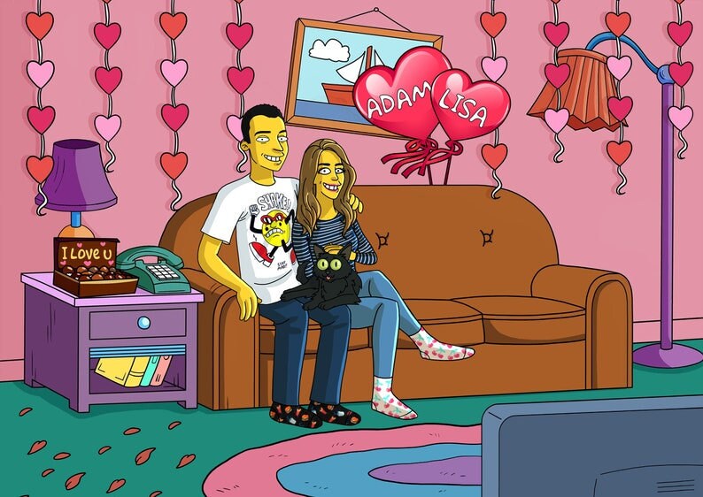 Custom Simpsons Family Couple Portrait From Photo, Yellow Cartoon ...