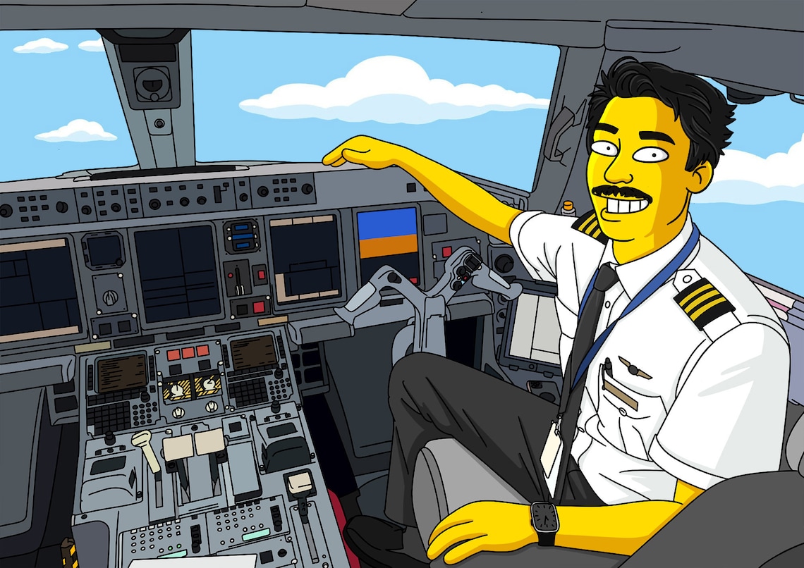 Custom Simpsons Airline Pilot Portrait From Photo Yellow - Etsy