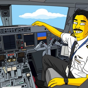 Custom Simpsons Airline Pilot Portrait From Photo, Yellow Cartoon ...