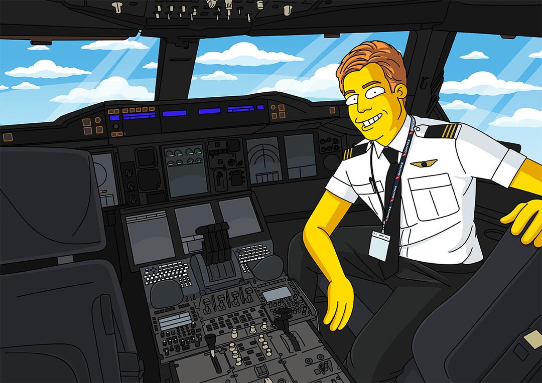 Custom Simpsons Airline Pilot Portrait From Photo, Yellow Cartoon ...