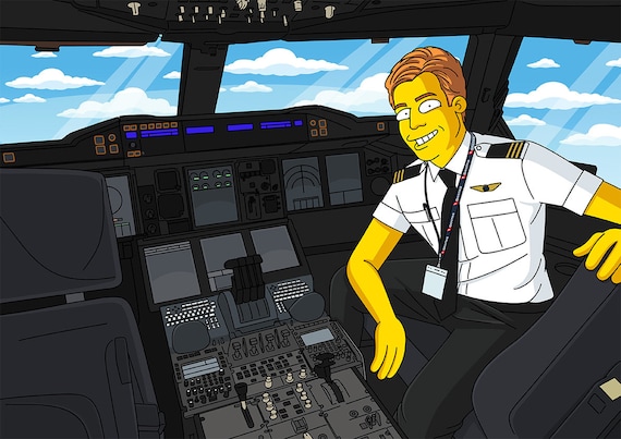 Custom Simpsons Airline Pilot Portrait From Photo Yellow | Etsy