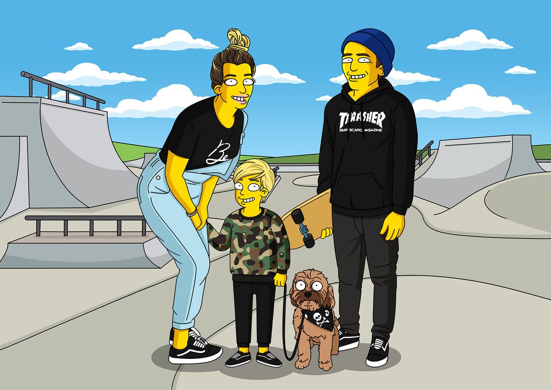Skate Park Background, Skateboard, Custom Simpsons Family Portrait From ...