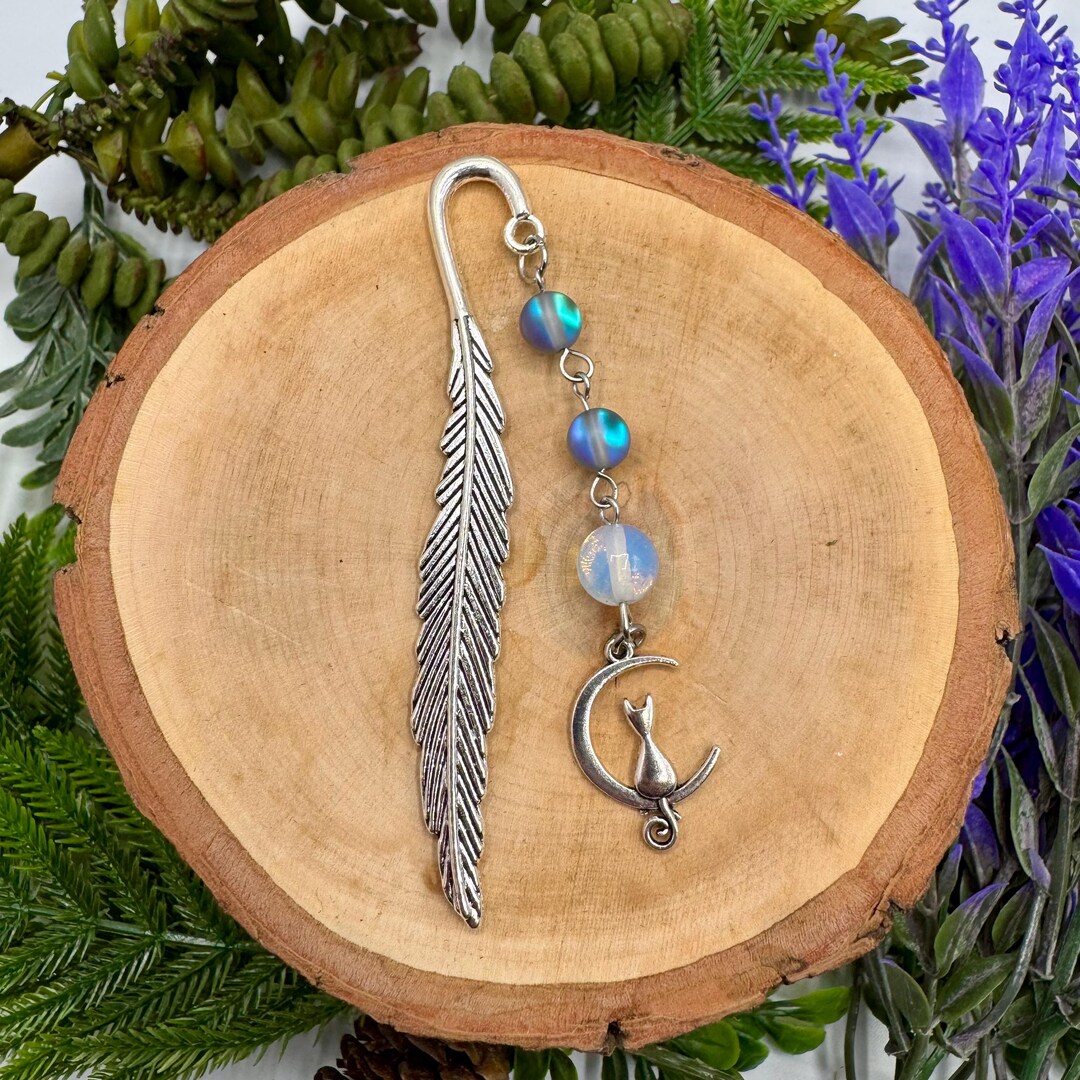 Frosted Moonstone Feather Bookmark With Charm - Etsy
