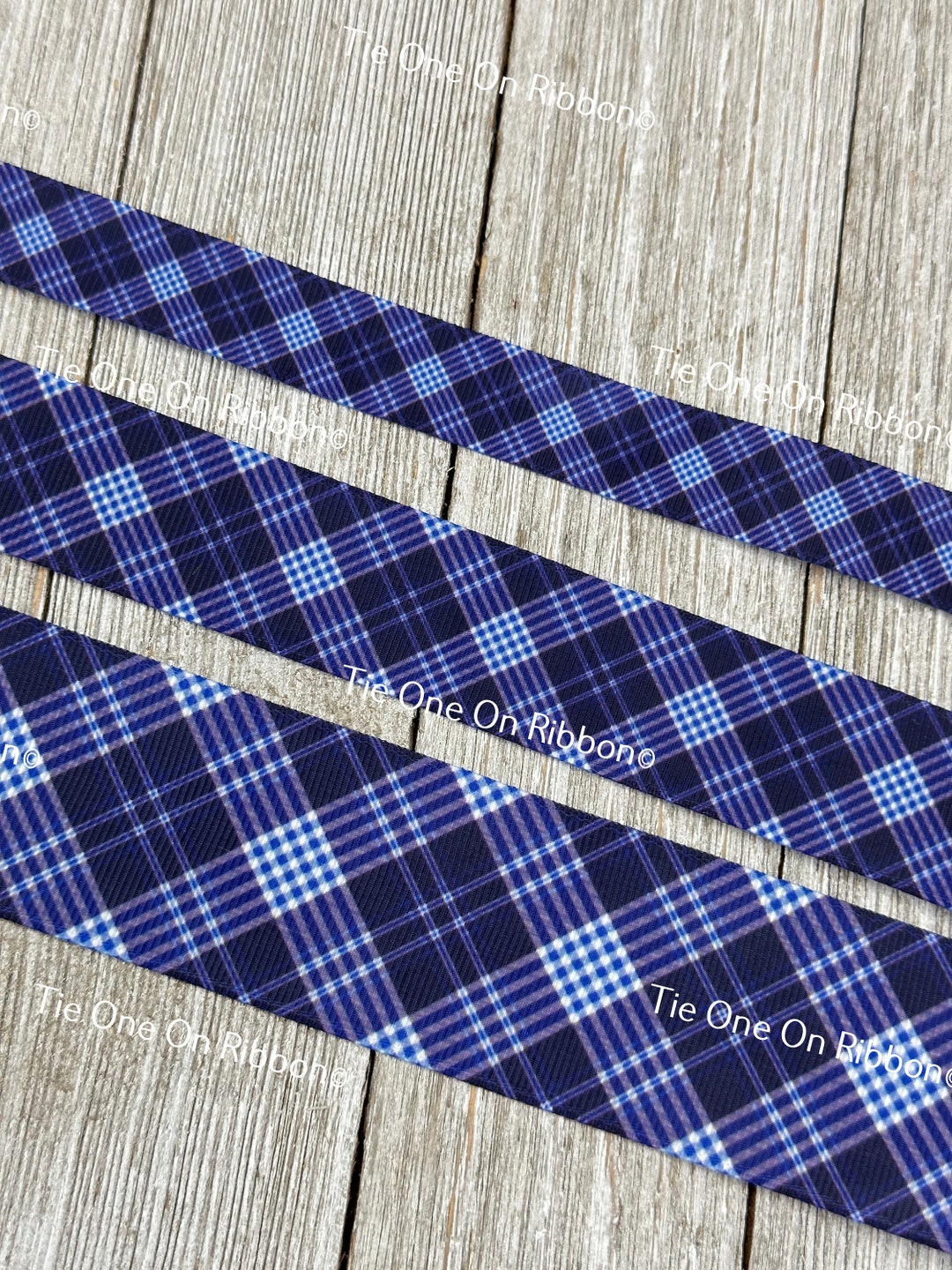 Sapphire Blue Diagonal Plaid Stripes Printed Grosgrain Ribbon - 5/8 ...