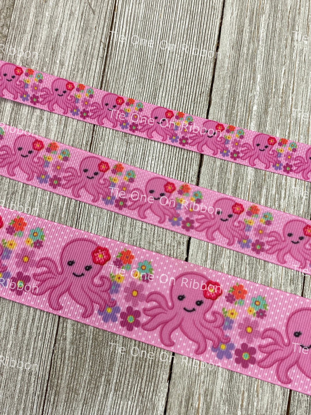 SALE 5 Yards Pink Octopus Flowers Printed Grosgrain Ribbon 5/8 7/8 1.5 ...