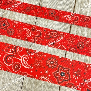 Red Bandana Cowgirl Western Printed Grosgrain Ribbon 5/8 7/8 1 1.5 ...