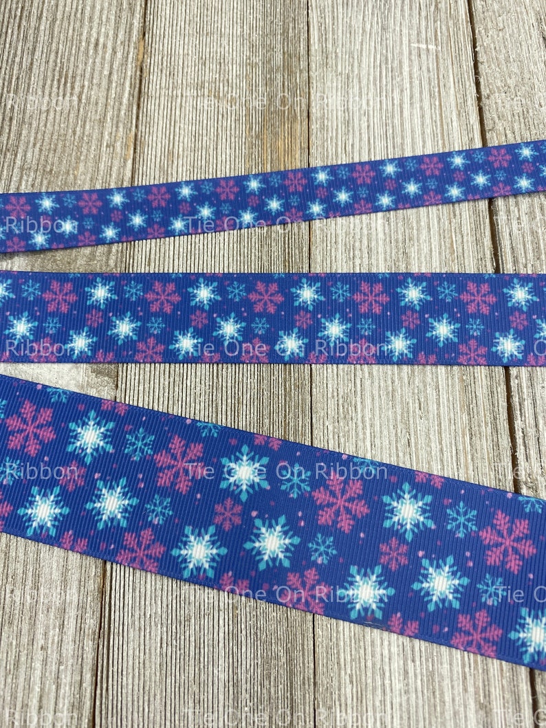 Blue and Pink Winter Snowflakes Printed Grosgrain Ribbon 5/8 | Etsy