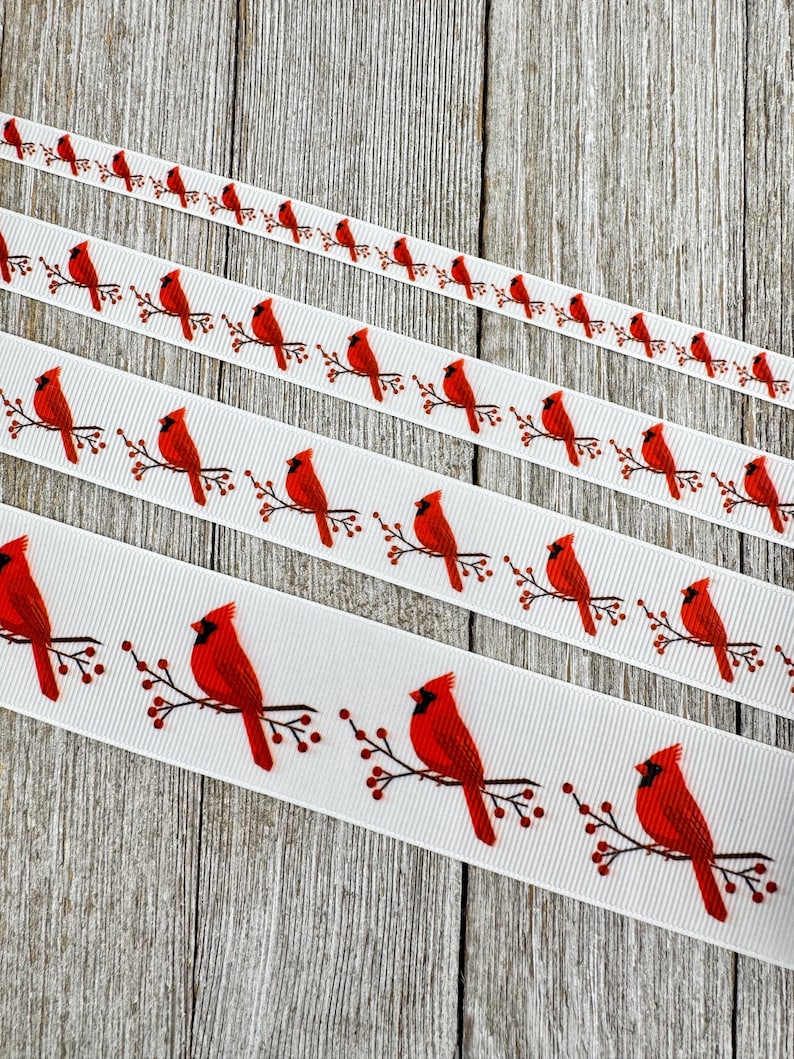 Red Cardinal Holiday Winter Printed Grosgrain Ribbon: 3/8", 5/8", 7/8 ...