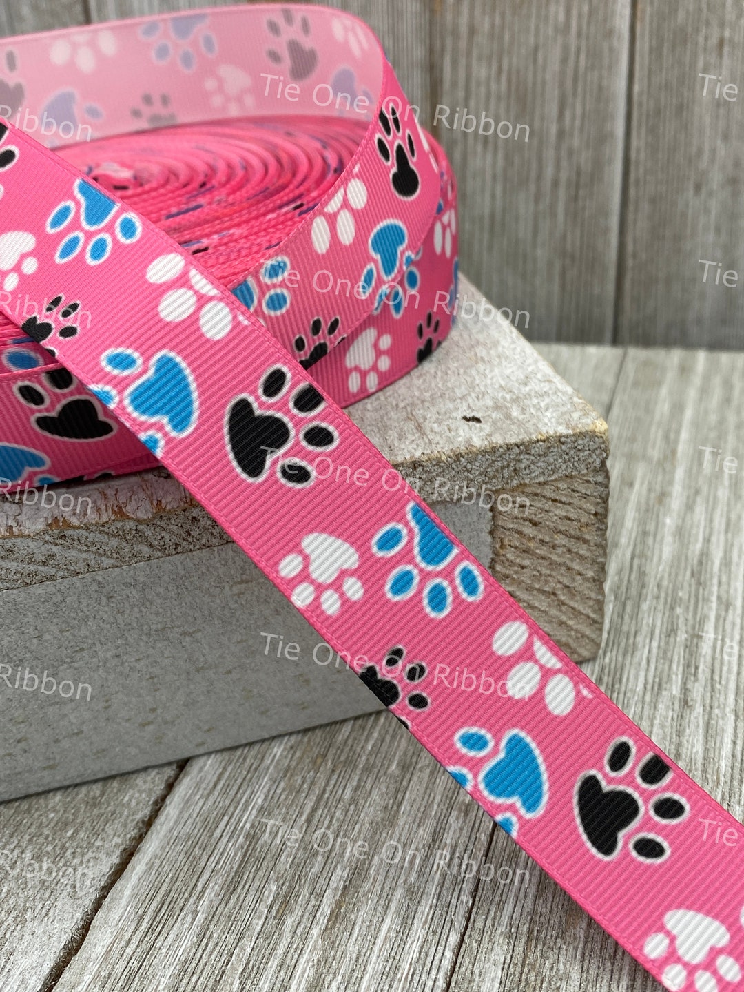SALE 5 Yards Pink Black & Blue Dog Bones Paw Prints Printed - Etsy