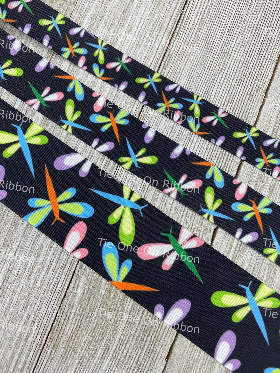 Large Print Bright Dragonfly Printed Grosgrain Ribbon - 5/8" - 7/8" - 1 ...