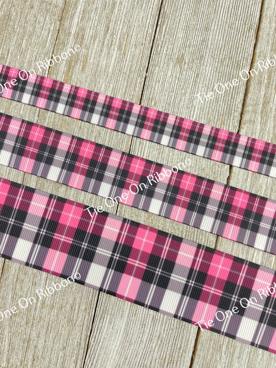 Pink and Black Plaid Printed Grosgrain Ribbon - 5/8 - 1 - 1.5 Inch ...