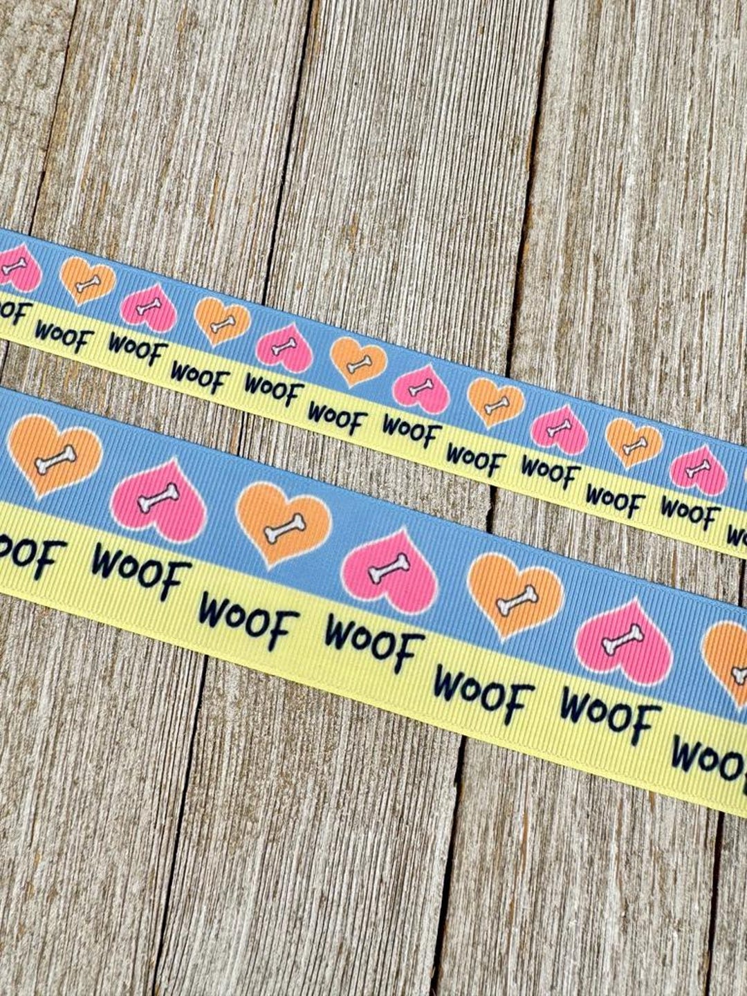 Woof! Dog Paw Prints & Bones on Cream Printed Grosgrain Ribbon - 7/8 ...