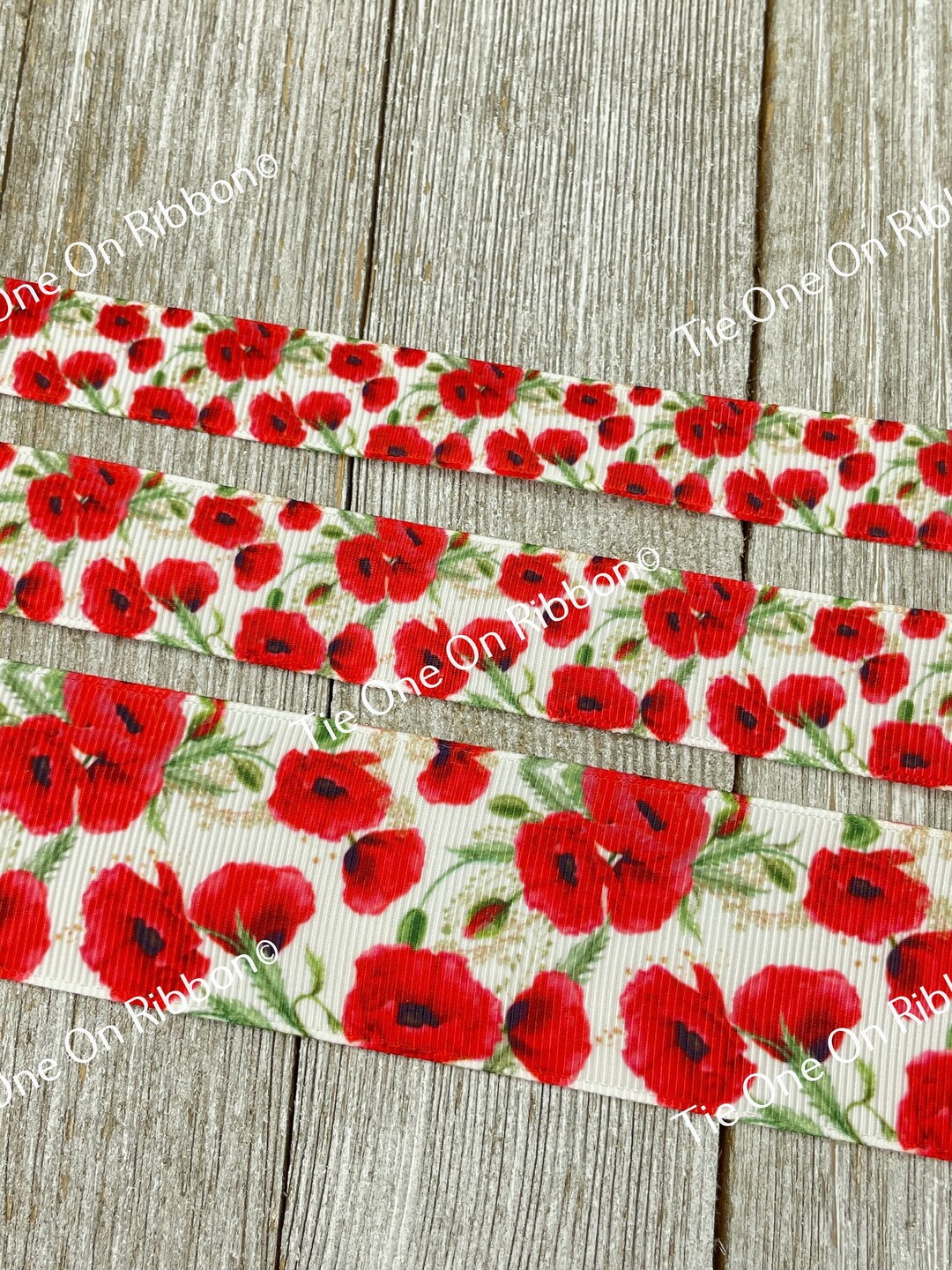 Fields of Red Poppies Printed on White Grosgrain Ribbon - 5/8" - 7/8 ...