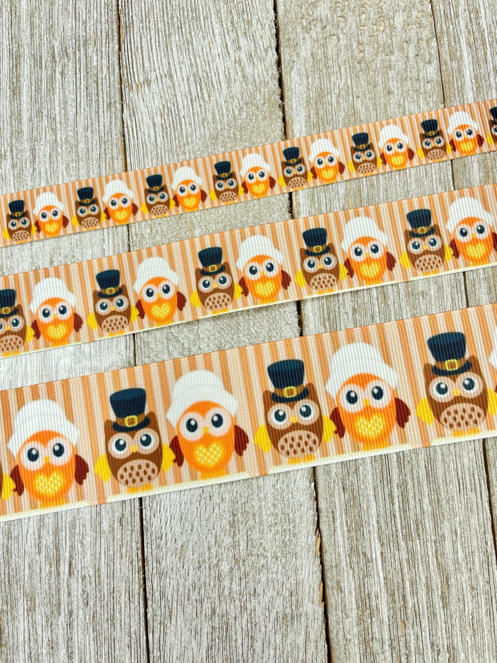 Thanksgiving Owl Pilgrims Printed Grosgrain Ribbon - 5/8" - 1" - 1.5 ...