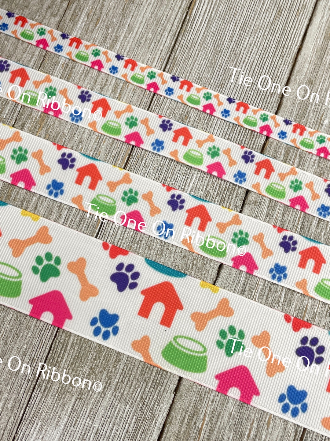 Dog Bones Dog House Dog Bowl & Paw Prints Printed Grosgrain Ribbon - 3/ ...