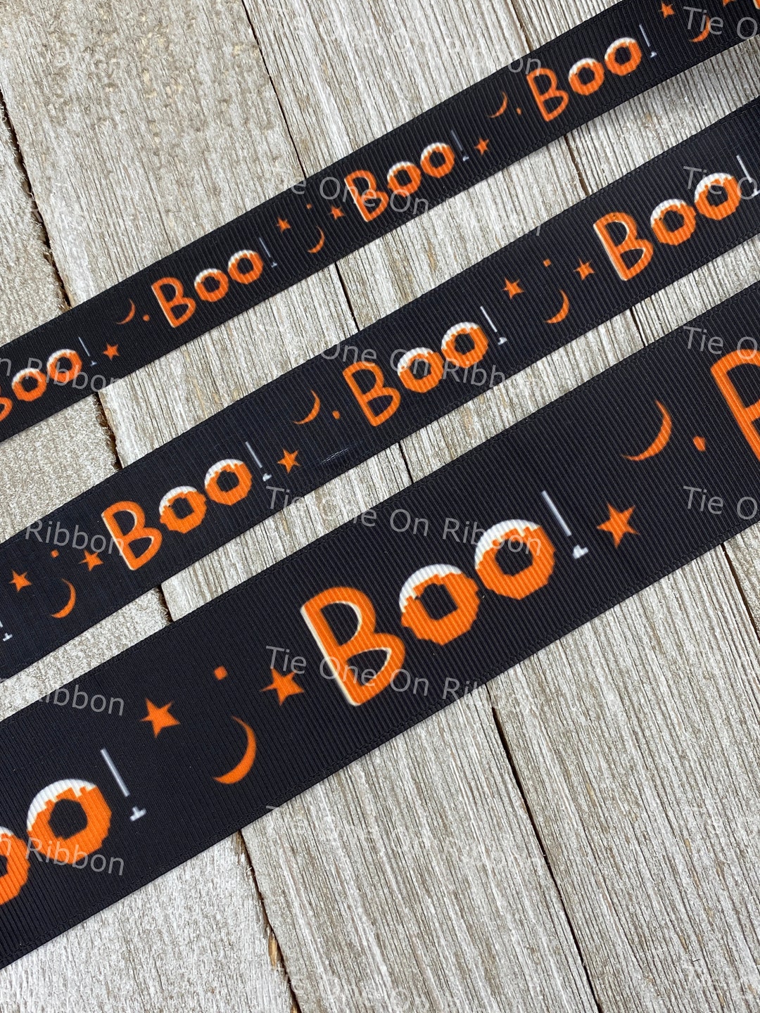 SALE 5 Yards Halloween Boo Stars Moon Printed Grosgrain Ribbon 5/8 7/8 ...