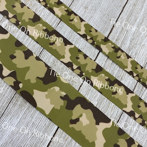 Mossy Shades of Green Camouflage Camo Printed Grosgrain Ribbon - 5/8 ...
