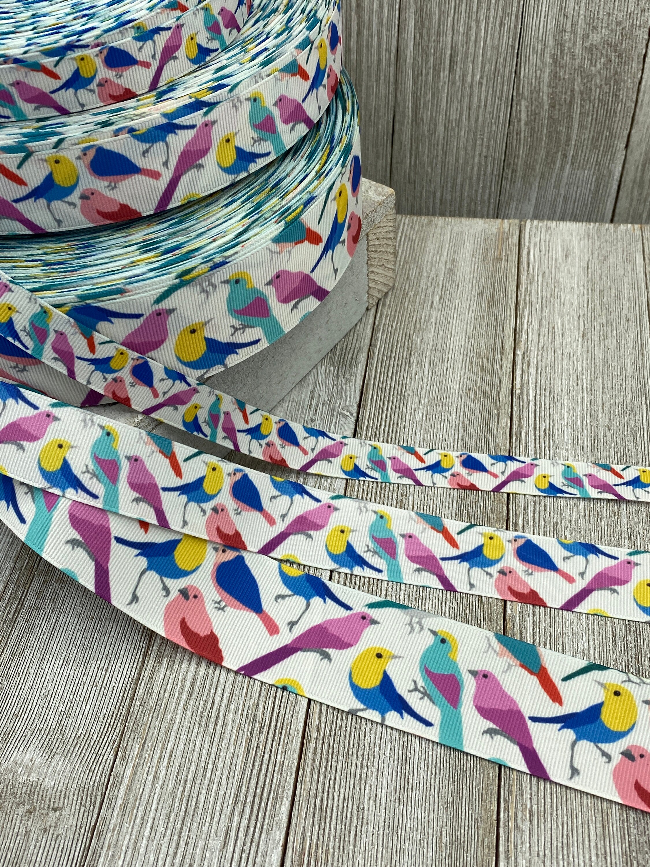 Colorful Birds Printed Grosgrain Ribbon 5/8 1 | Etsy