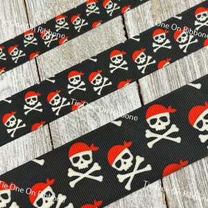 Pirate Skull and Cross Bones on Black Printed Ribbon 5/8" - 7/8" - 1.5 ...