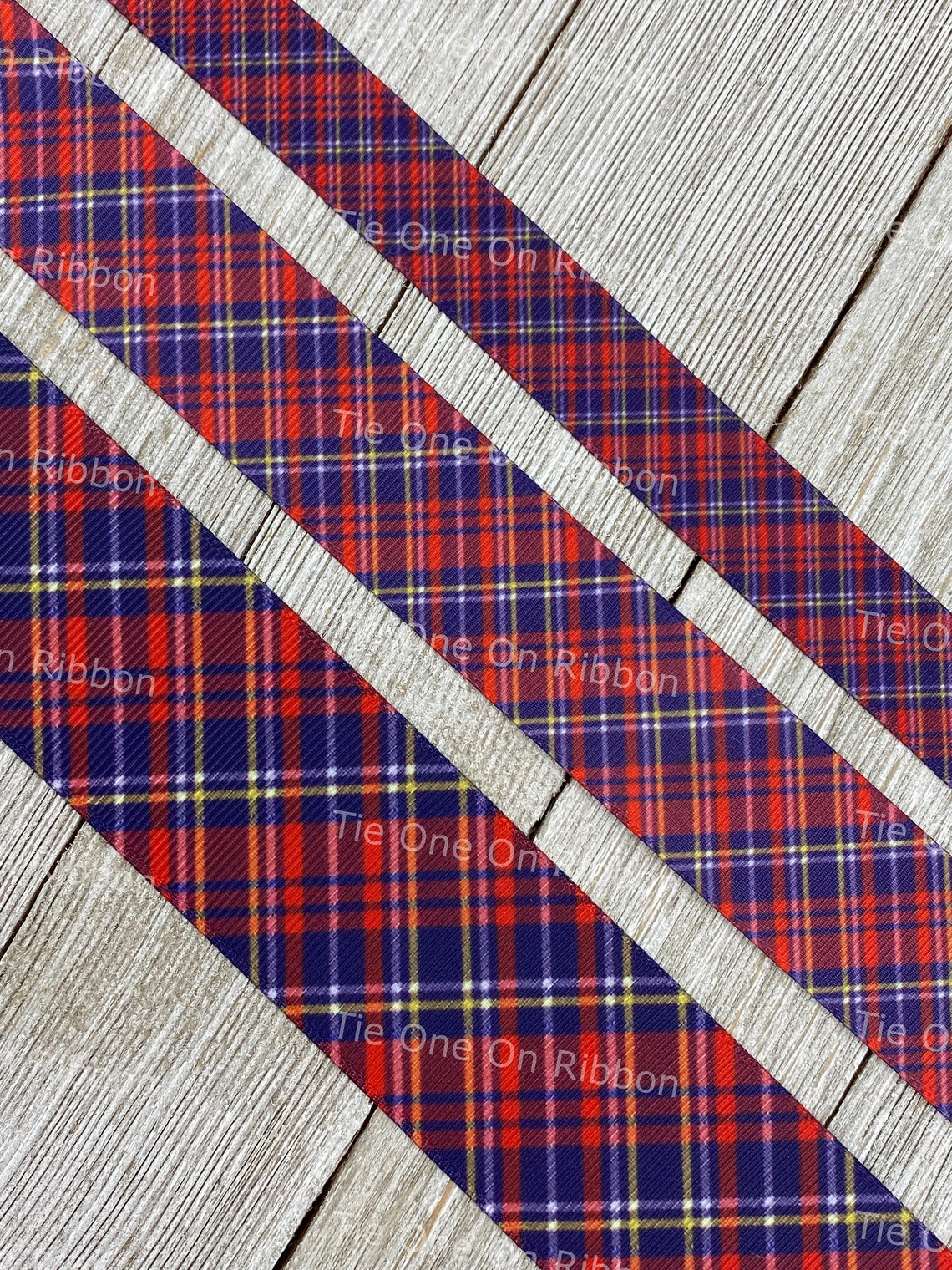 Red and Navy Blue Plaid Printed Grosgrain Ribbon 7/8 - Etsy